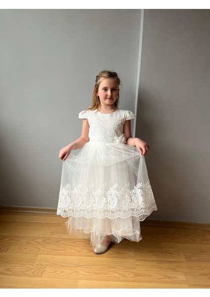 Taha Kids Güpürlü Penses Model Abiye Elbise Beyaz Fiyatı