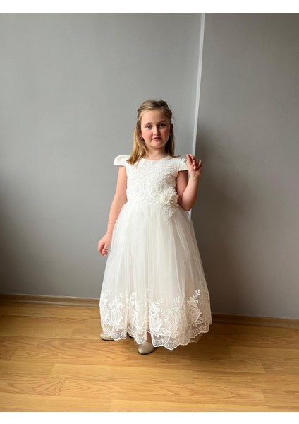 Taha Kids Güpürlü Penses Model Abiye Elbise Beyaz Fiyatı