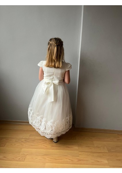 Taha Kids Güpürlü Penses Model Abiye Elbise Beyaz Fiyatı