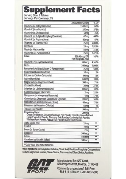 Gat Sport Gat Sport Mens Multi + Test 150 Tablet usa Fiyatı