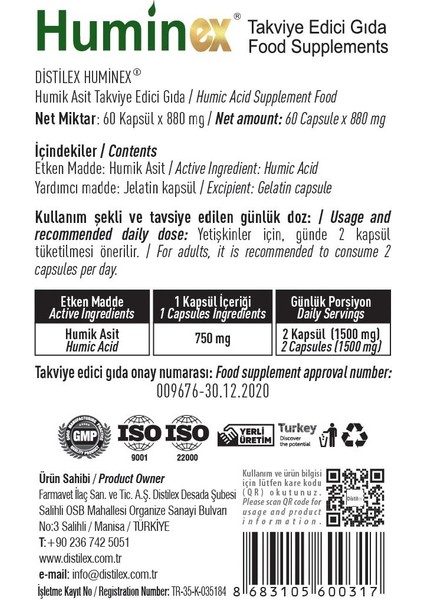 Distilex Huminex 750 mg Kapsül Fiyatı - Taksit Seçenekleri