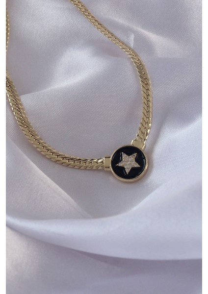 Synx Store Pirinç Gold Renk Zirkon Taşlı Yıldız Model Siyah Fiyatı