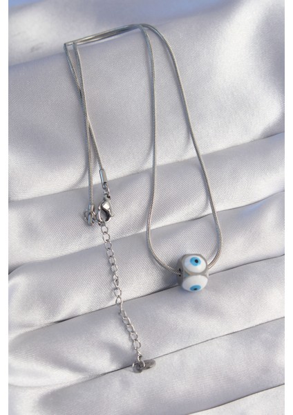 Synx Store 316L Çelik Gümüş Renk Mineli Nazar Model Kolye Fiyatı