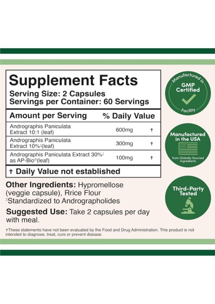 Double Wood Andrographis 1000 mg x 120 Kapsül Usa Menşei Fiyatı