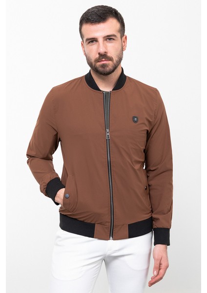 Düz Kiremit Rengi Slim Fit Hakim Yaka Erkek Mont Fiyatı