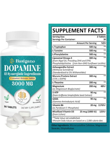 Basigano Natural Dopamine Supplement For Energy, Focus, Fiyatı