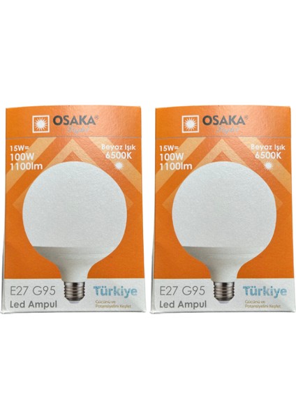 Osaka 15W (100W) 6500K (Beyaz Işık) E27 Duylu G95 LED Glop Fiyatı