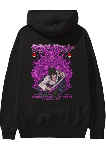 Sasuke Uchıha Naruto Anime Arka Baskılı Siyah Oversize Fiyatı