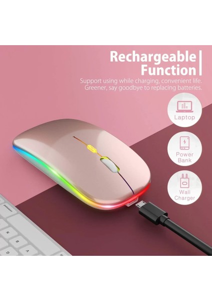 Slim Şarj Edilebilir Mouse Maus Fare Rose Gold Rgb Şarjlı Fiyatı
