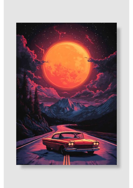 Red Moon Road Trip Araba Poster Çerçevesiz Yüksek Kalite Fiyatı