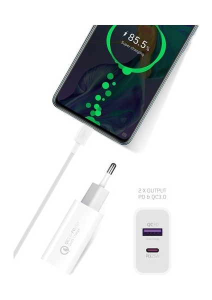 Powerway HW25 25W Type-C Qc 3.0 Type-C-Usb Şarj Aleti Fiyatı