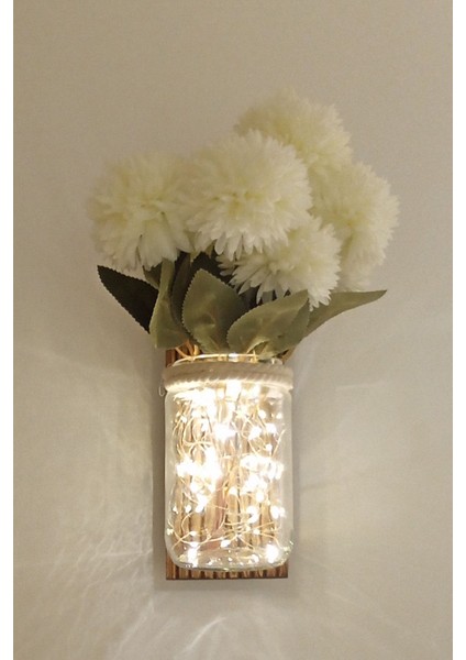 Ahşap Zeminli Fanus Yapay Çiçekli Aplik Duvar Apliği Saksı Fiyatı