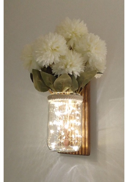 Ahşap Zeminli Fanus Yapay Çiçekli Aplik Duvar Apliği Saksı Fiyatı