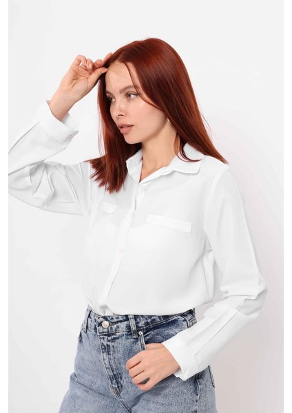 Modavera Cepli Uzun Kol Gömlek - Beyaz Fiyatı - Taksit Seçenekleri