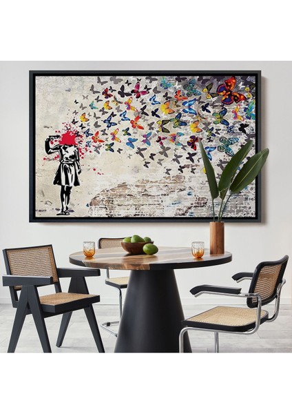 çerçeveli banksy kelebek kanvas tablo, kelebek kız Fiyatı