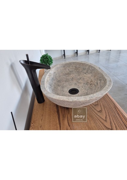 Abay Doğal Taş Gümüş Traverten Midi Elips Lavabo Fiyatı