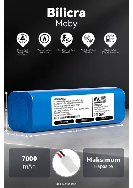 Bilicra Moby 7000MAH Robot Süpürge Bataryası - Uzun Ömürlü Fiyatı