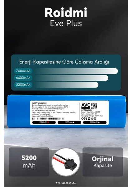 Roidmi Eve Plus 5200MAH Robot Süpürge Bataryası - Uzun Fiyatı
