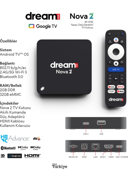 Dreamstar Nova 2 4K Lisanslı Android TV Box 2GB RAM Wi-Fi Fiyatı