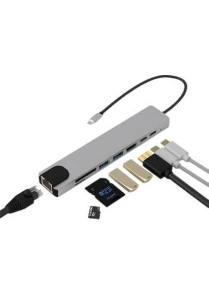Renas Store 8 Port Type C Hub USB HDMI RJ45 Sd Tf Kart Fiyatı