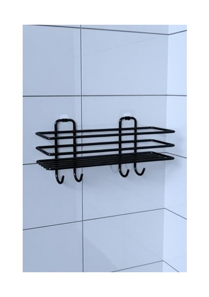 Banyo Siyah Yapışkanlı 4 Kancalı Banyo ve Mutfak Raf Fiyatı