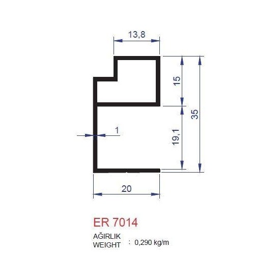Alm Alüminyum Boy Kulp Profili Er 7014 Inox Mat 3 Metre Fiyatı