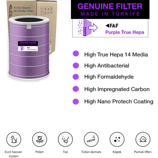 Faf / Purple True HEPA14 Filtre Xiaomi Mi Air Purifier 2s Fiyatı