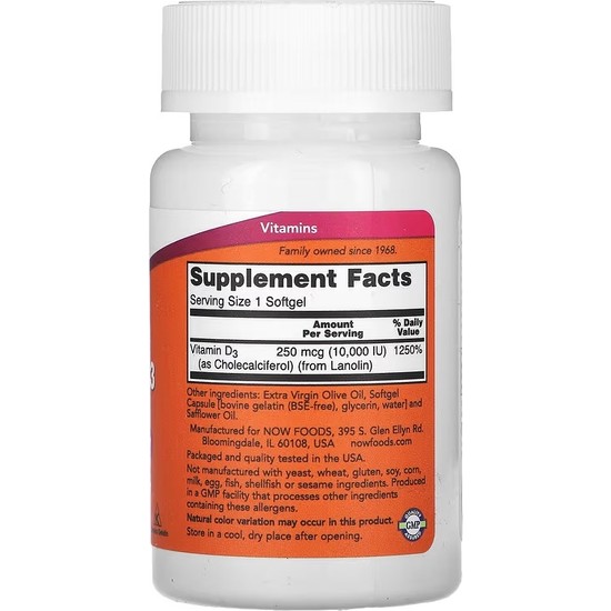 Now Foods Vitamin D-3 High Potency 10,000 Iu 120 Softgels Fiyatı