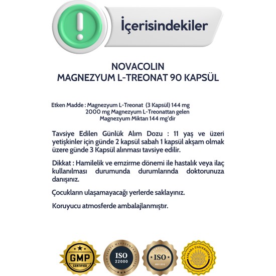 Novacolin Magnezyum L-Treonat 90 Kapsül Fiyatı - Taksit Seçenekleri