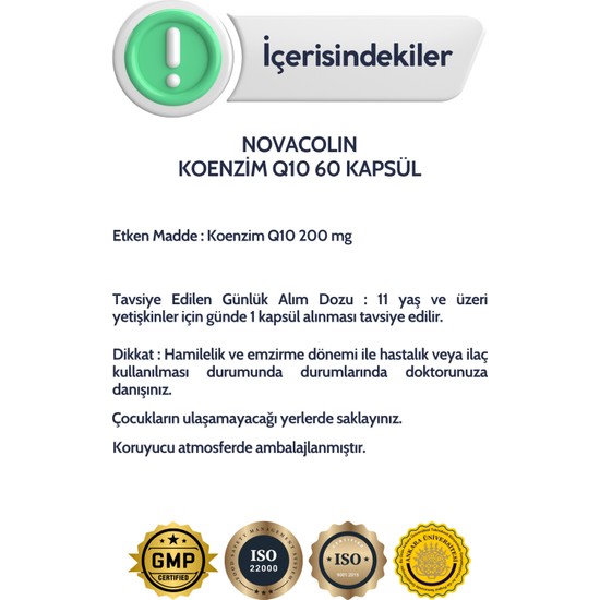 Novacolin KoenzimQ10 (Ubikinol) 60 Kapsül Fiyatı