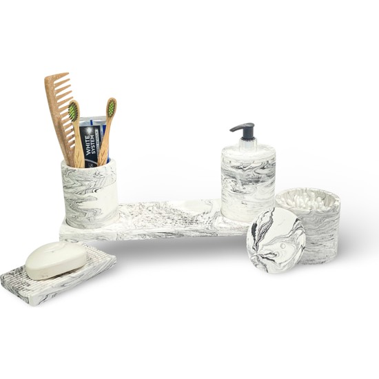 Chiko Mall Mermer Desenli 5'li Çizgili Set Banyo Aksesuar Fiyatı
