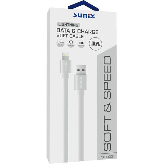 Sunix 3A Soft Kablo Lightning Şarj ve Data Kablosu Beyaz Fiyatı