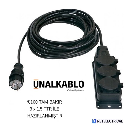 Ünal Kablo Kauçuk 3'lü (Üçlü) 25 Metre Grup Priz (3x1.5 TTR Fiyatı