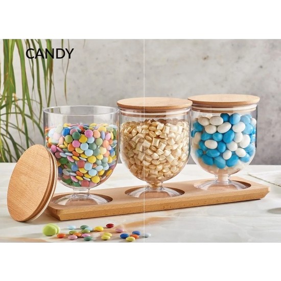 Wlln Candy Saklama Kabı Seti 1.5 L Vakumlu Ahşap Kapak 3 Fiyatı