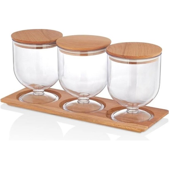 Wlln Candy Saklama Kabı Seti 1.5 L Vakumlu Ahşap Kapak 3 Fiyatı