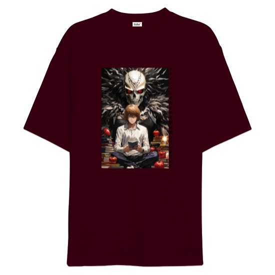 Tisho Death Note Kira And Ryuk Bordo Oversize Unisex Tişört Fiyatı
