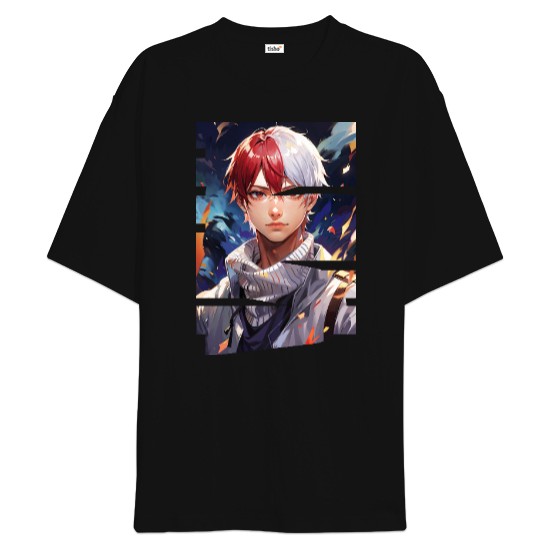Tisho Shoto Todoroki Siyah Oversize Unisex Tişört Fiyatı