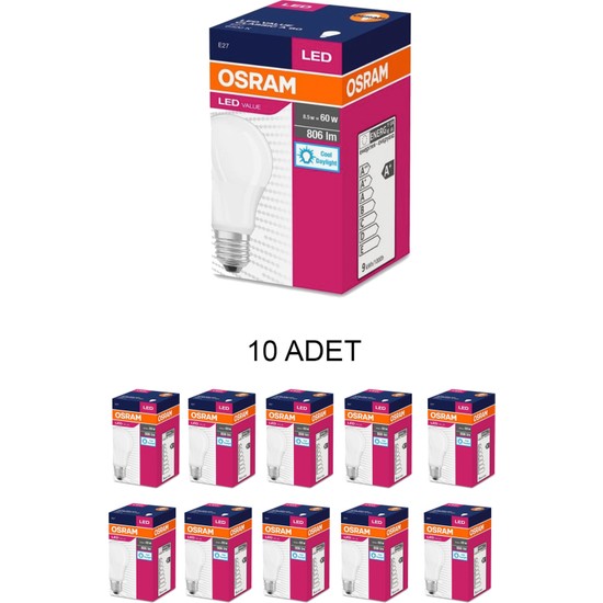 Osram 8 5w Led Value Ampul E27 Beyaz Işık 10 Adet Fiyatı