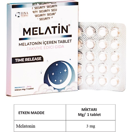 Elisa Pharma Melatin , Melatonin (3 mg) İçeren Takviye Edici Fiyatı