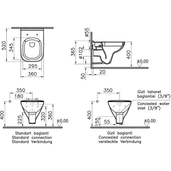 Vitra 20 Smooth Flush Asma Klozet 7508L003-0850, Vitra S20 Fiyatı