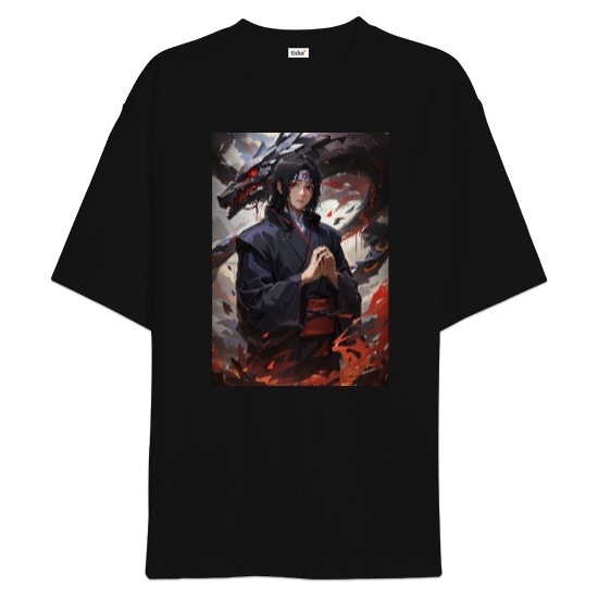 Tisho Itachi Uchiha Siyah Oversize Unisex Tişört Fiyatı