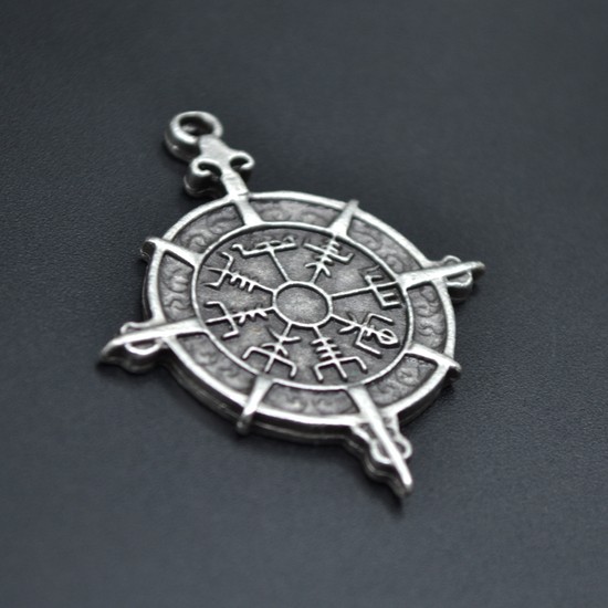 Viking Vegvisir Pusula Örme Zincir Kolye - Gümüş Kaplama - Fiyatı