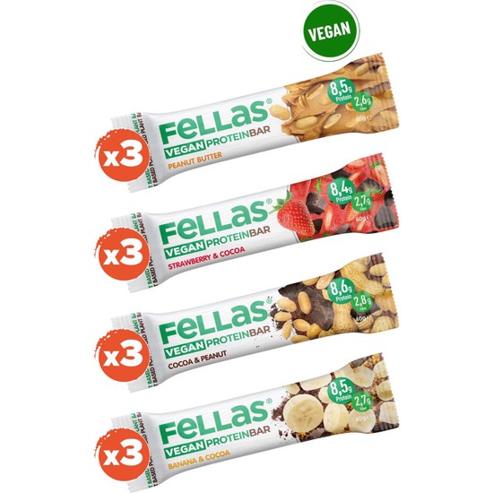 Fellas Vegan Protein Bar 40G Karma Kutu 12 Adet (4 Çeşit) Fiyatı