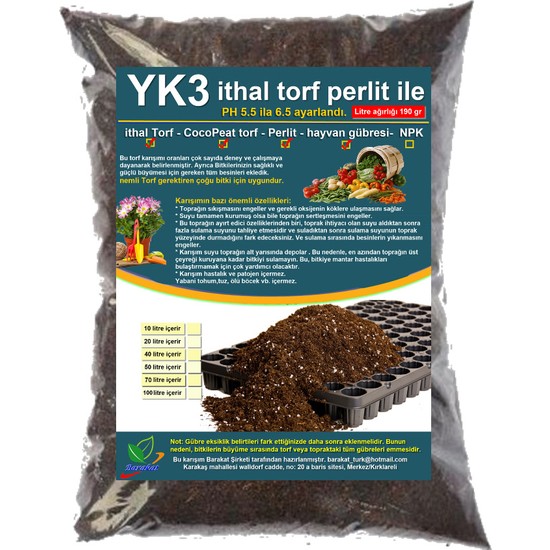 YK3 40 Lt Yk3 Ithal Torf ve Cocopeat Perlit Ile. Bitki, Fiyatı