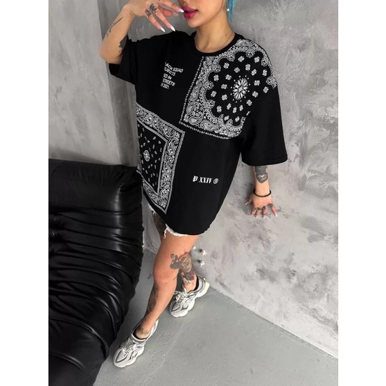 Guzzy Unisex Baskılı Oversize T-Shirt - Siyah Fiyatı