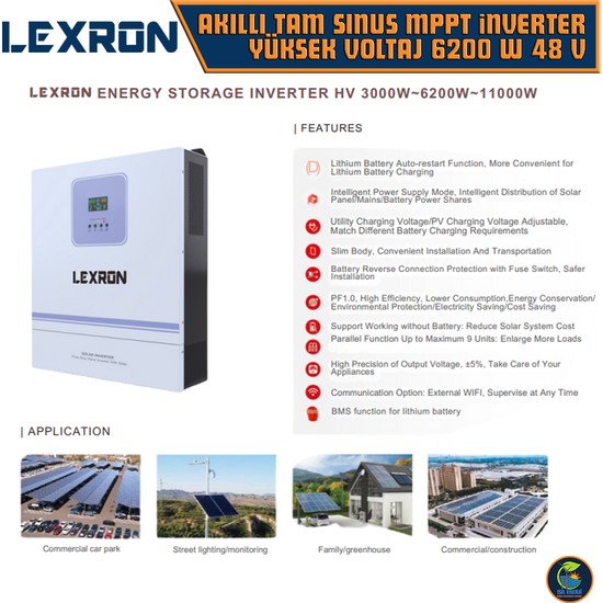 Lexron Akıllı Tam Sınus Mppt Yüksek Voltaj 6200 Watt 48 Volt Fiyatı Lexron Akıllı Tam Sınus Mppt Yüksek Voltaj 6200 Watt 48 Volt Fiyatı