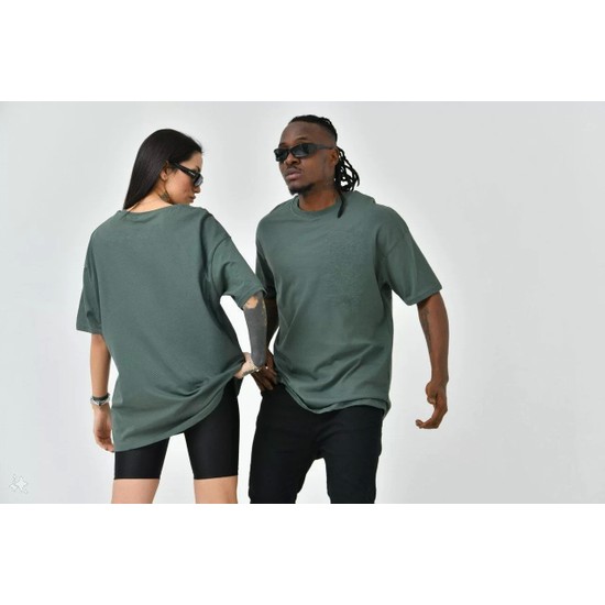 Sneppy Unisex Basic Bisiklet Yaka Oversize T-Shirt - Haki Fiyatı