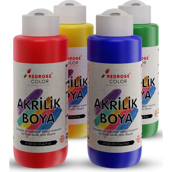Red Rose Ana Renkler Akrilik Boya 4'lü Set 4X120 ml Fiyatı