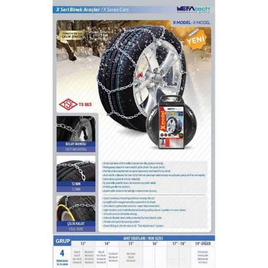 Mefa Tech 175/75X14 Ebatlarına Uyumlu Takmatik x Tipi Kar Fiyatı