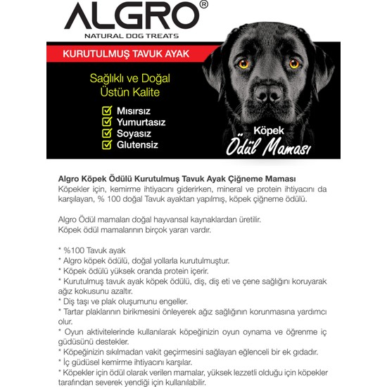 Algro %100 Tavuk Ayak Çiğneme Maması 2 Paket 300 gr Fiyatı